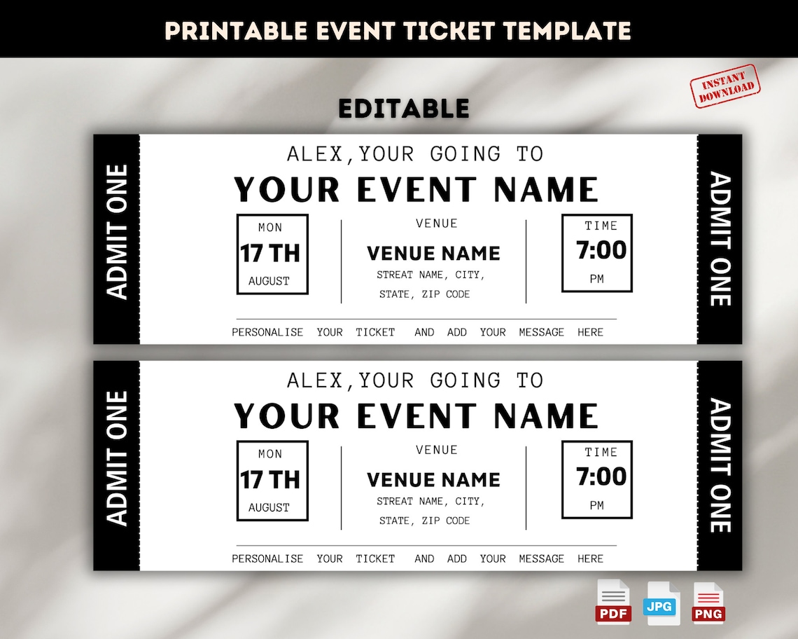 Editable Event Ticket Template: Printable Birthday Invitation (instant ...