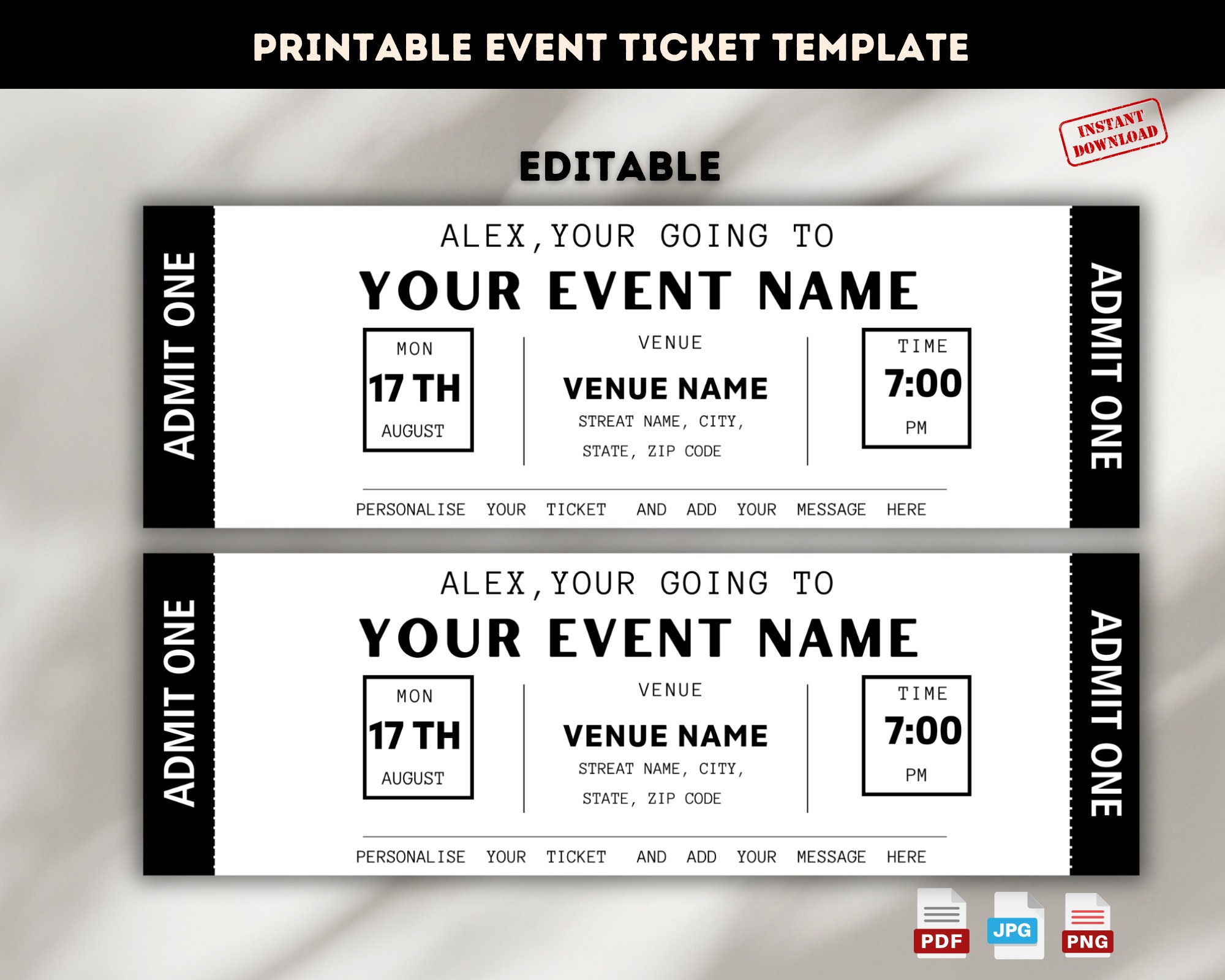 Editable Event Ticket Template: Printable Birthday Invitation (instant ...