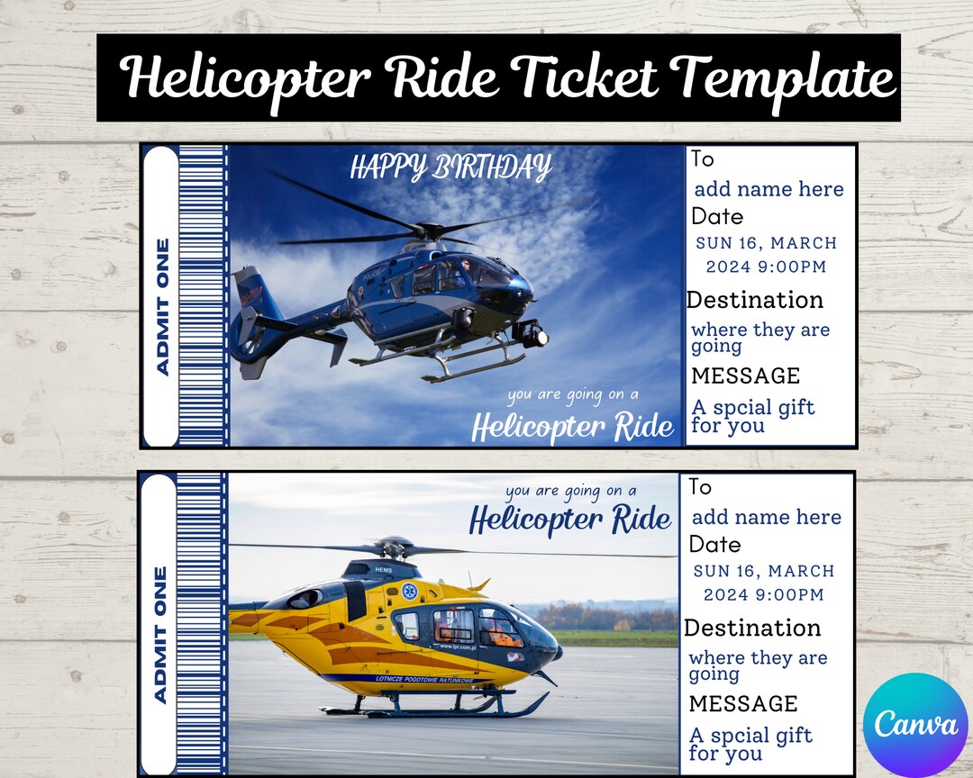 Helicopter Ride Ticket Template, Custom Ticket,helicopter Ride Ticket ...