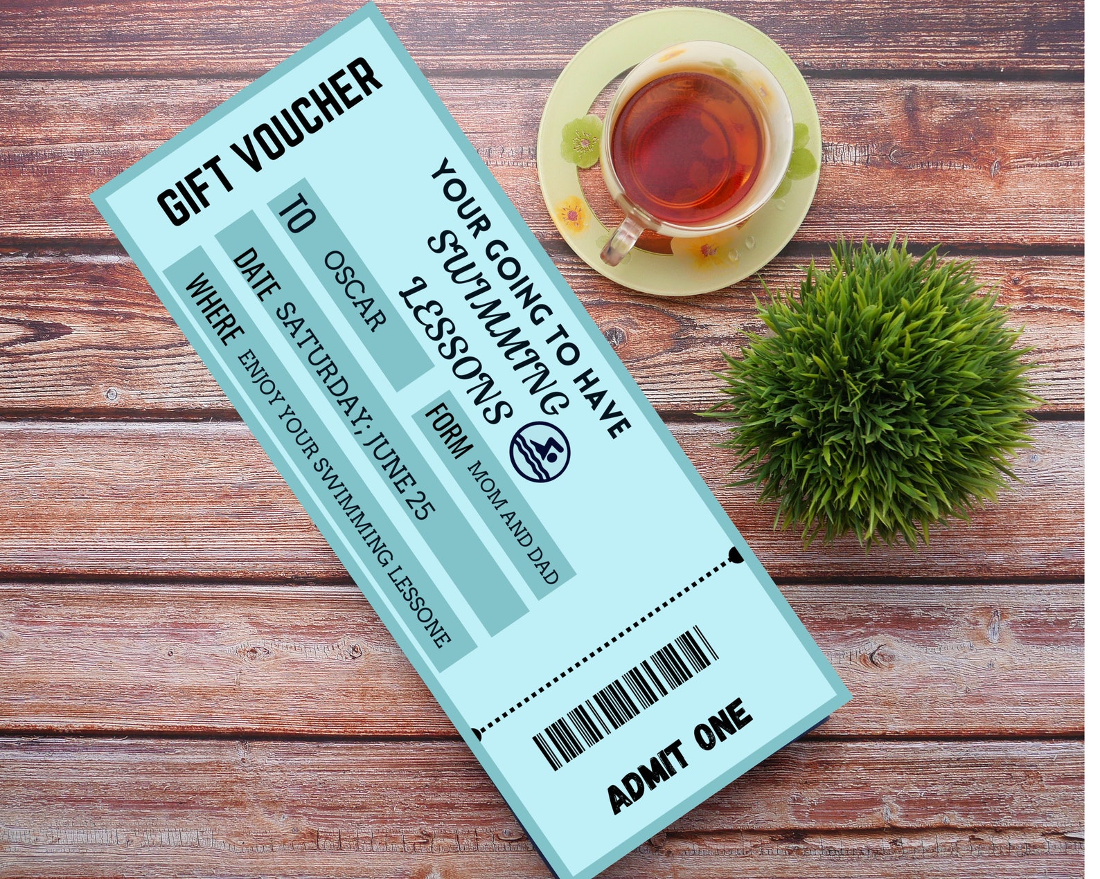 Swimming Lessons Surprise Reveal Ticket Template, Gift Voucher, Swim ...