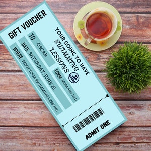 Swimming Lessons Surprise Reveal Ticket Template, Gift Voucher, Swim ...