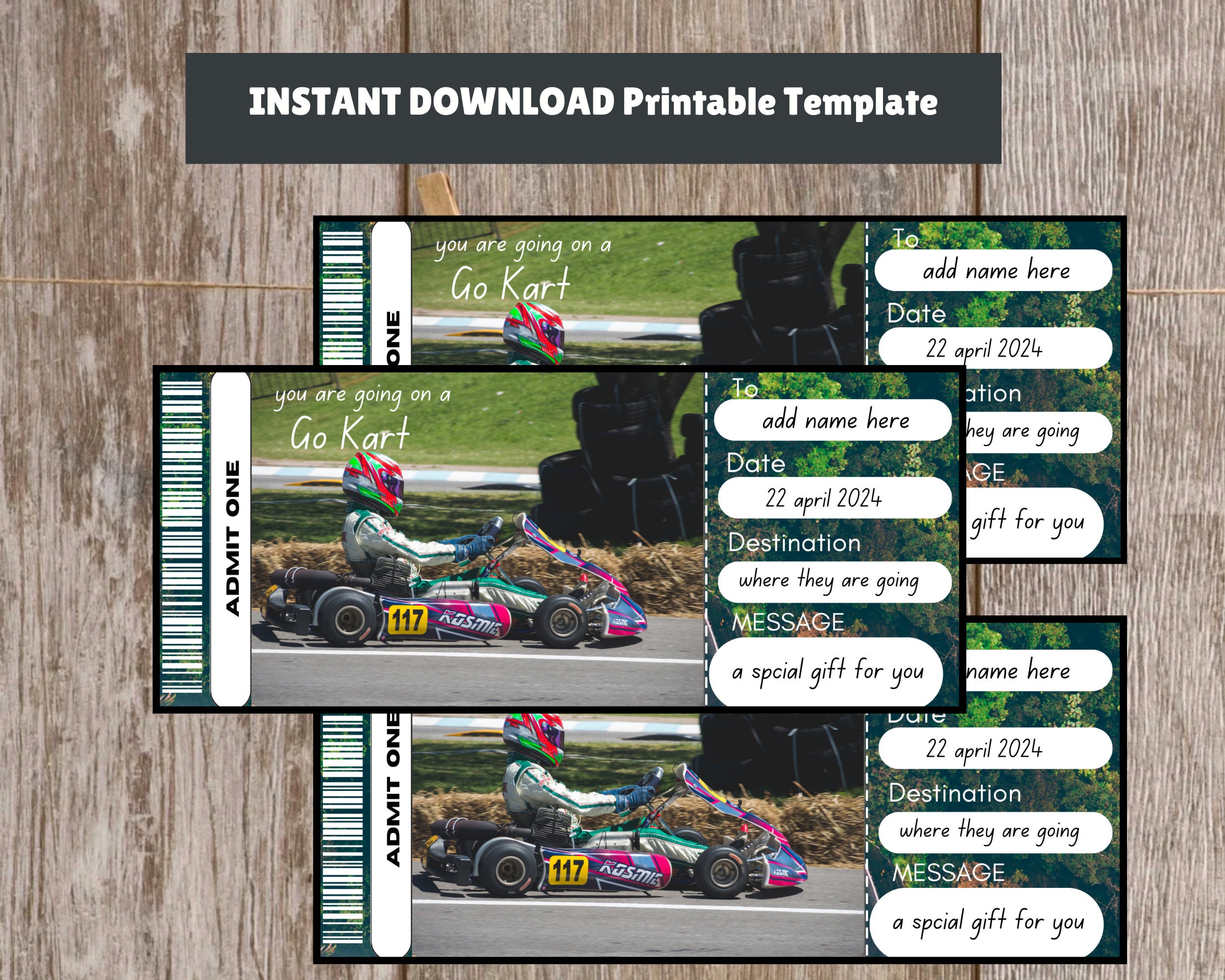 Go Kart Racing Ticket Template, Ticket Template, Voucher Template ...