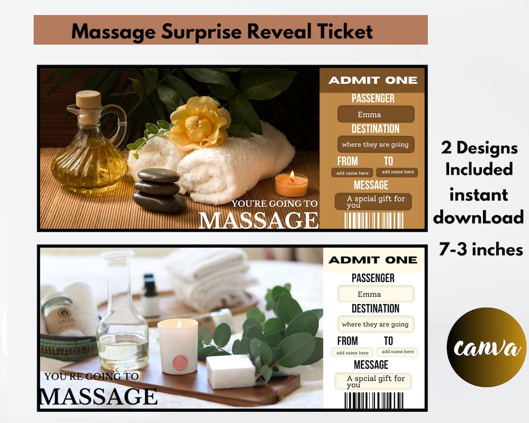 Massage Surprise Reveal Ticket Template,custom Ticket, Massage Surprise ...