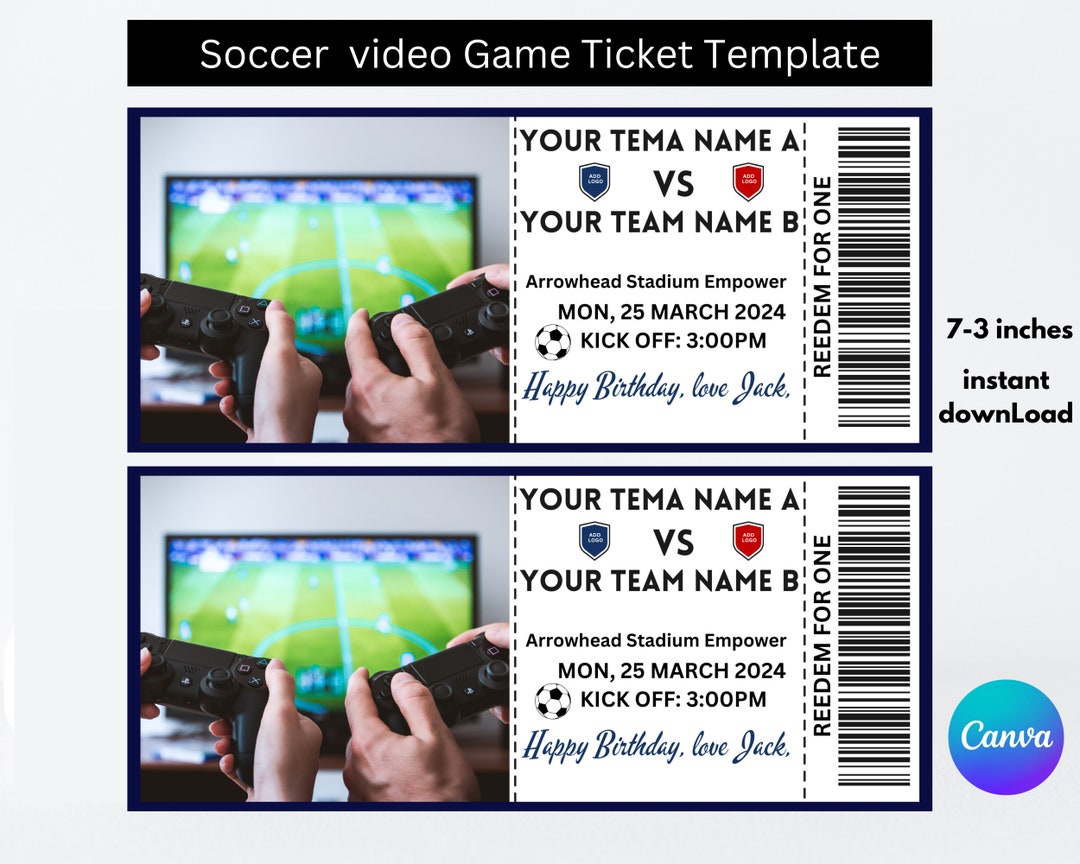 Soccer Game Ticket Template,custom Ticket, Soccer Gift Ticket, Ticket ...