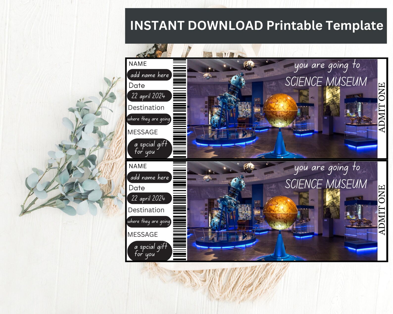 Science Museum Ticket Template: Surprise Trip Reveal (digital Download ...