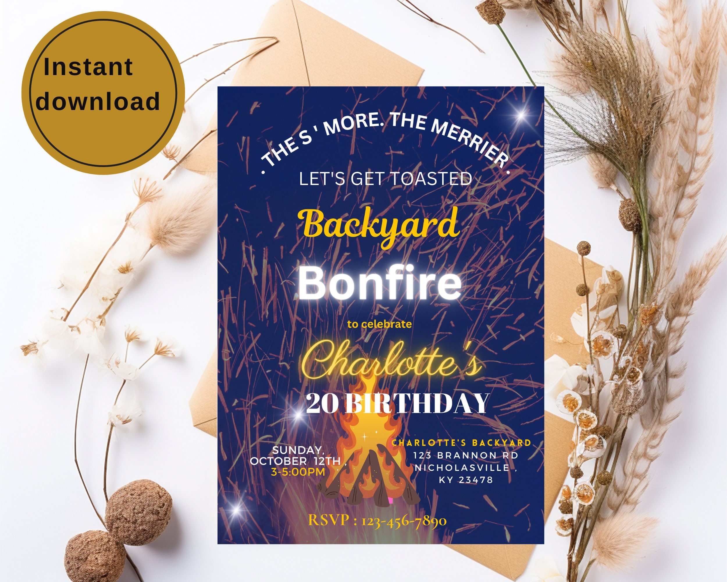 Bonfire Party Invitation, Party Invitation, Bonfire Birthday, Bonfire ...