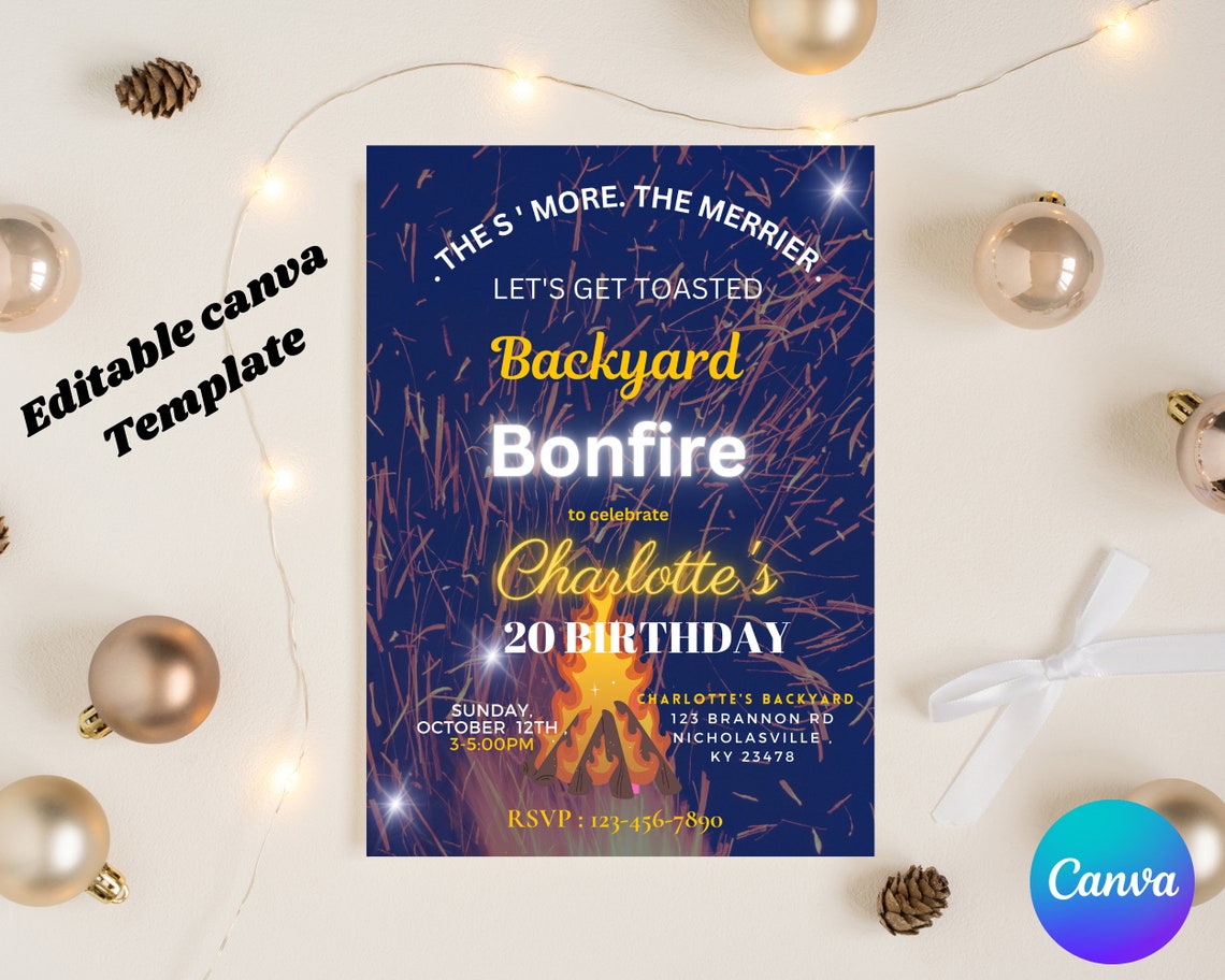 Bonfire Party Invitation, Party Invitation, Bonfire Birthday, Bonfire ...