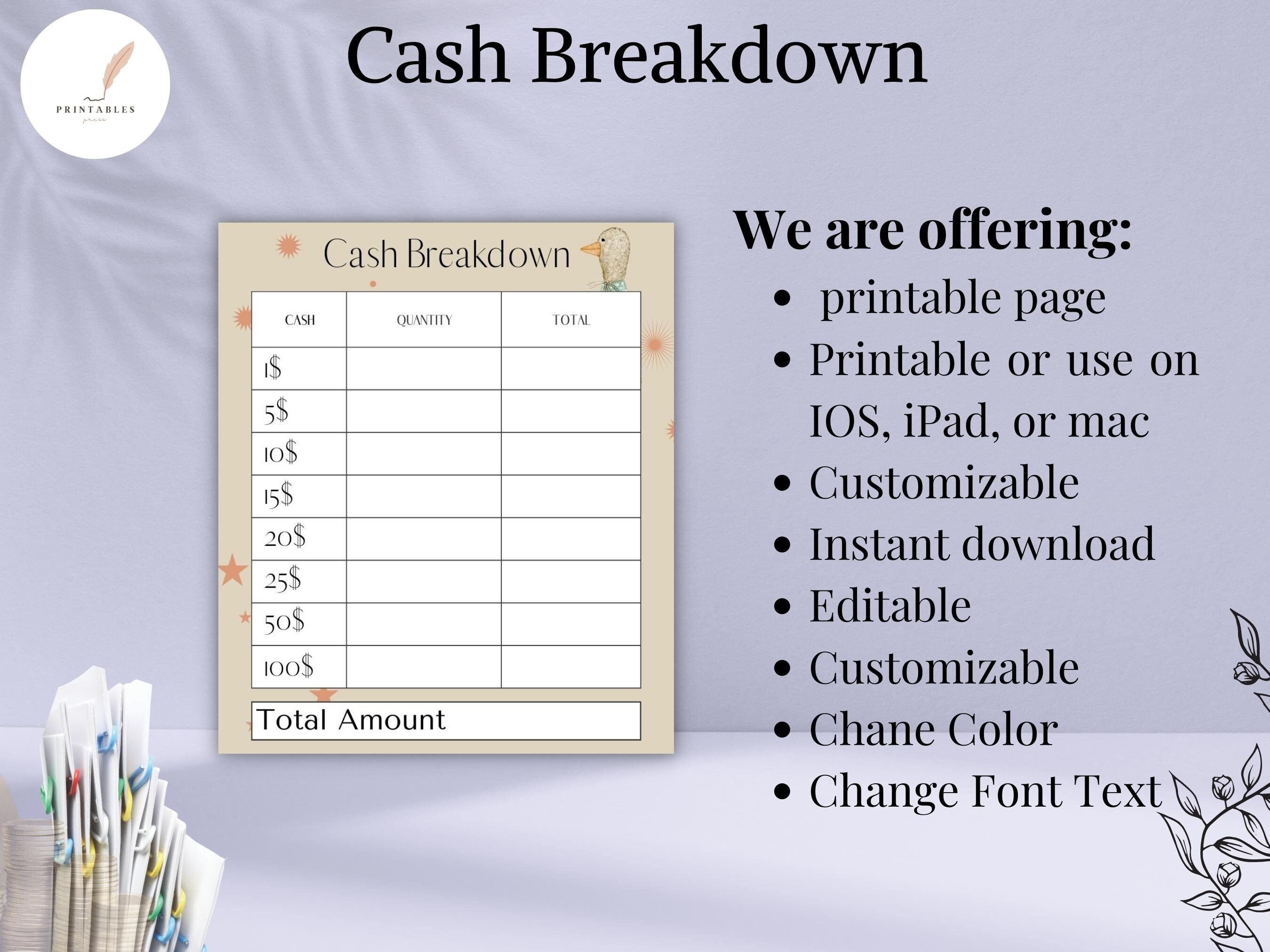 Paycheck Breakdown, Cash Envelope Inserts, Cash Envelopes Labels, Cash ...
