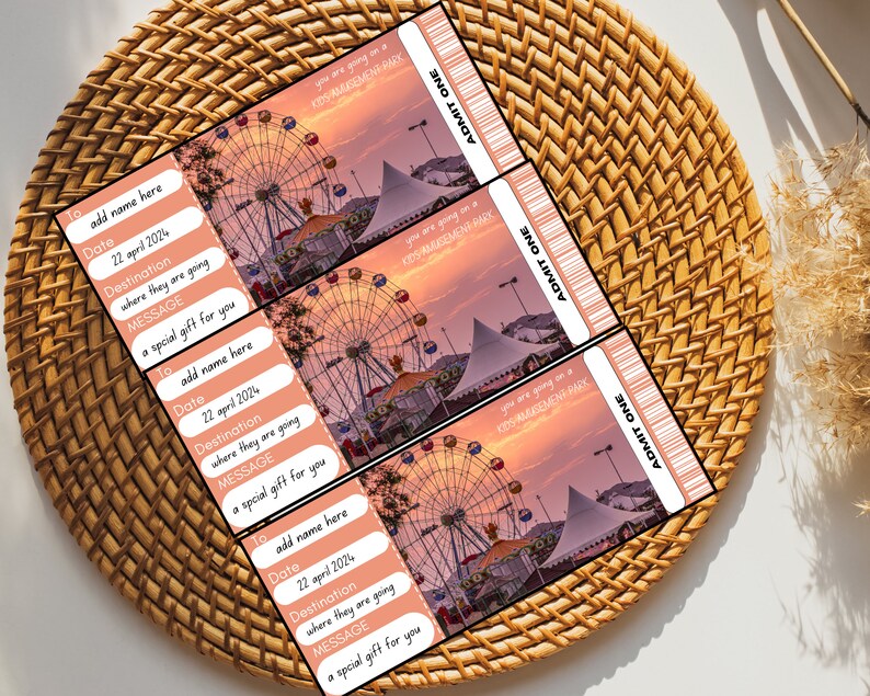 Kids Amusement Park Ticket Template: Editable Surprise Trip Reveal ...