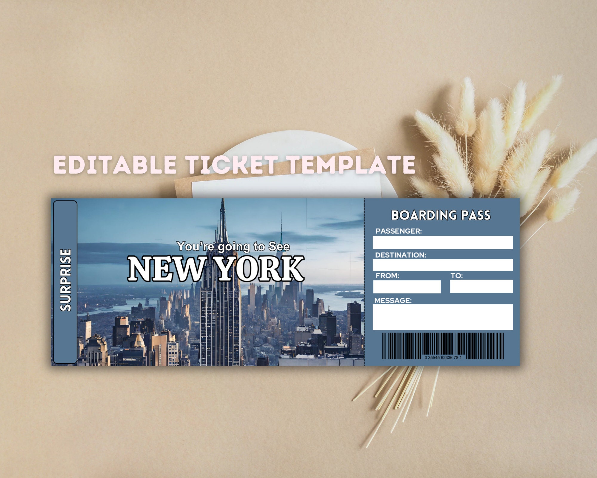 Printable Boarding Pass New York, Surprise Trip to New York, Surprise ...