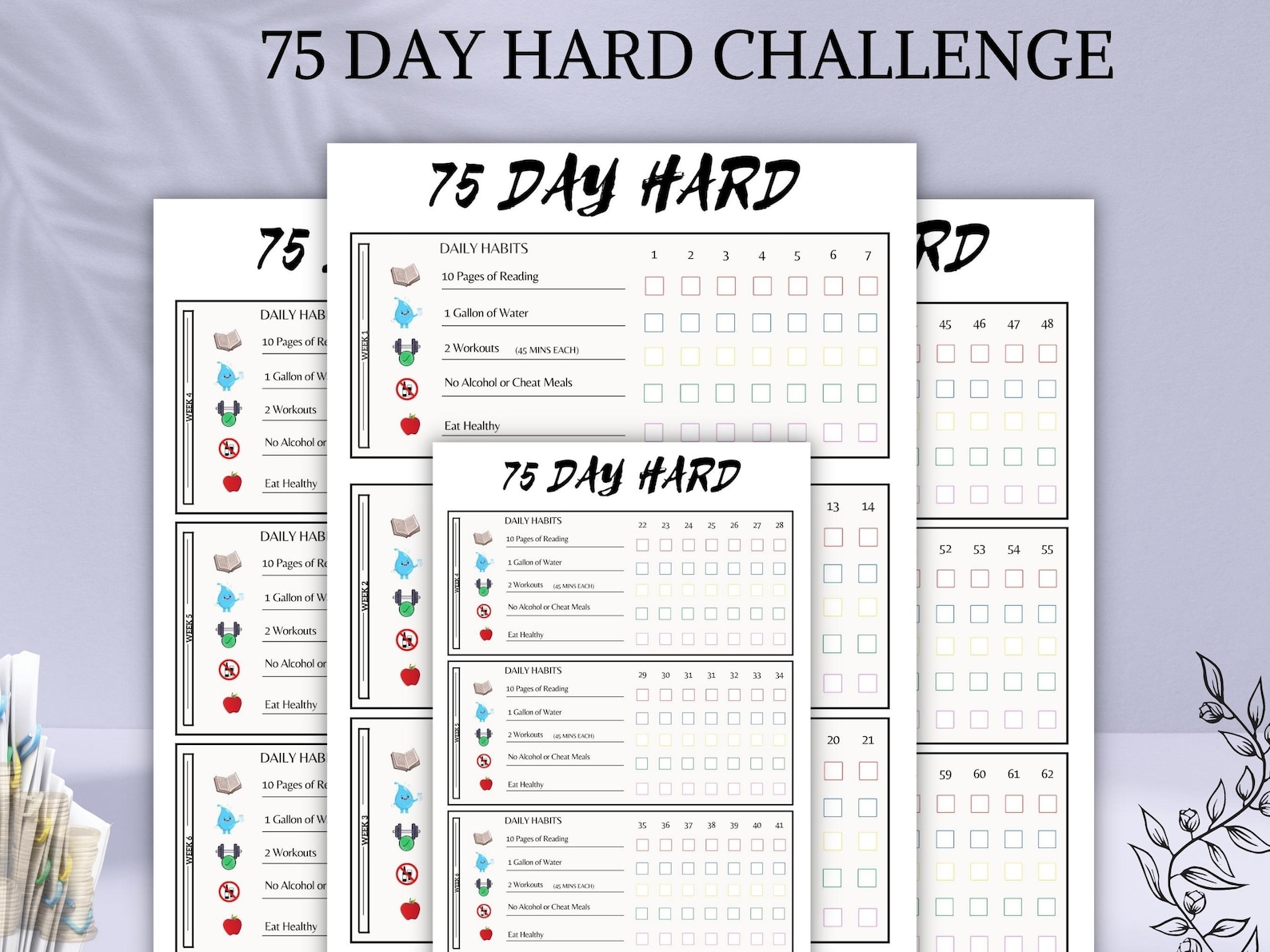 75 Hard Canva, 75 Hard Challenge Printable, A4 75 Hard Challenge Bundle ...