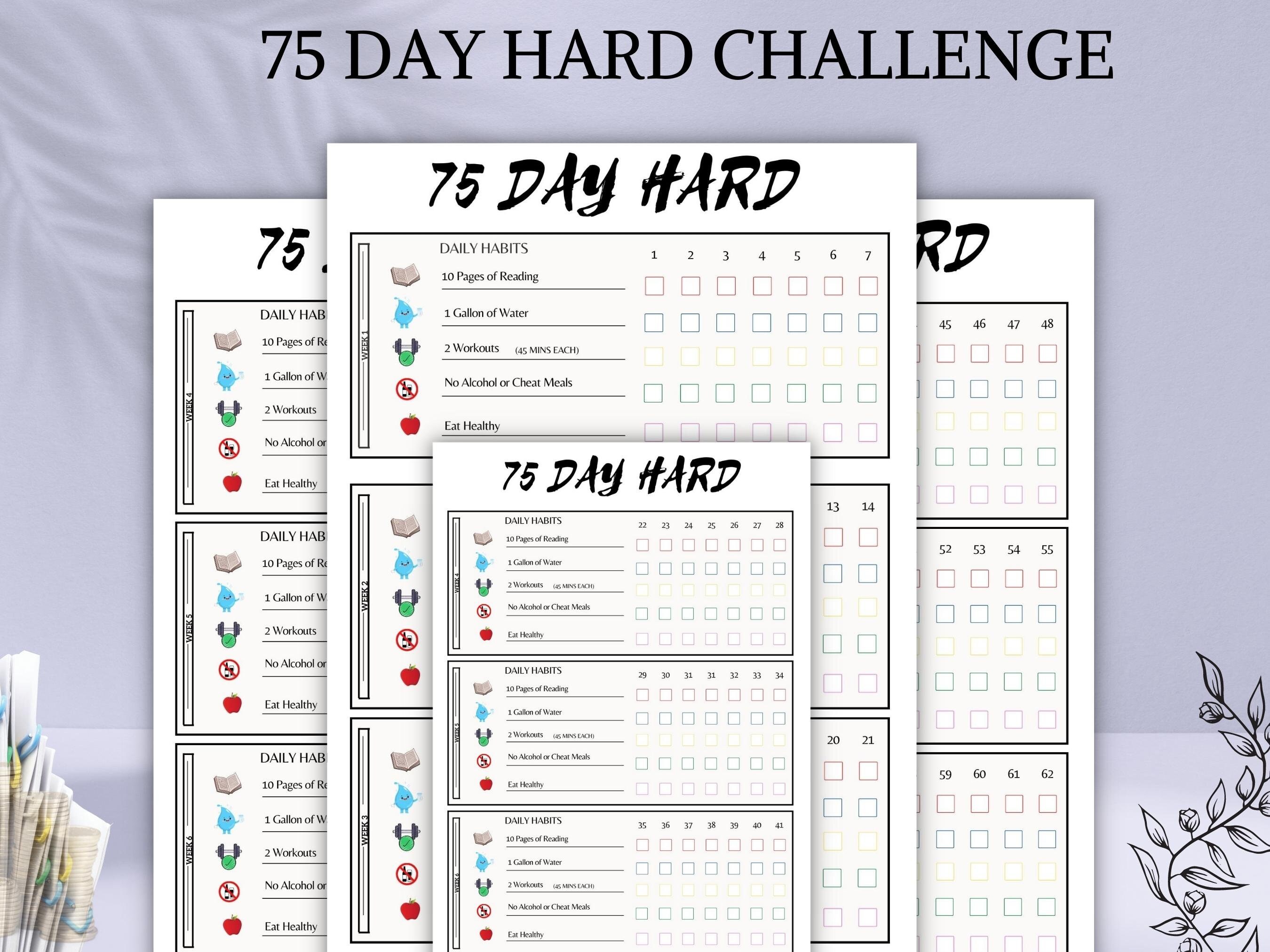 75 Hard Canva, 75 Hard Challenge Printable, A4 75 Hard Challenge Bundle ...