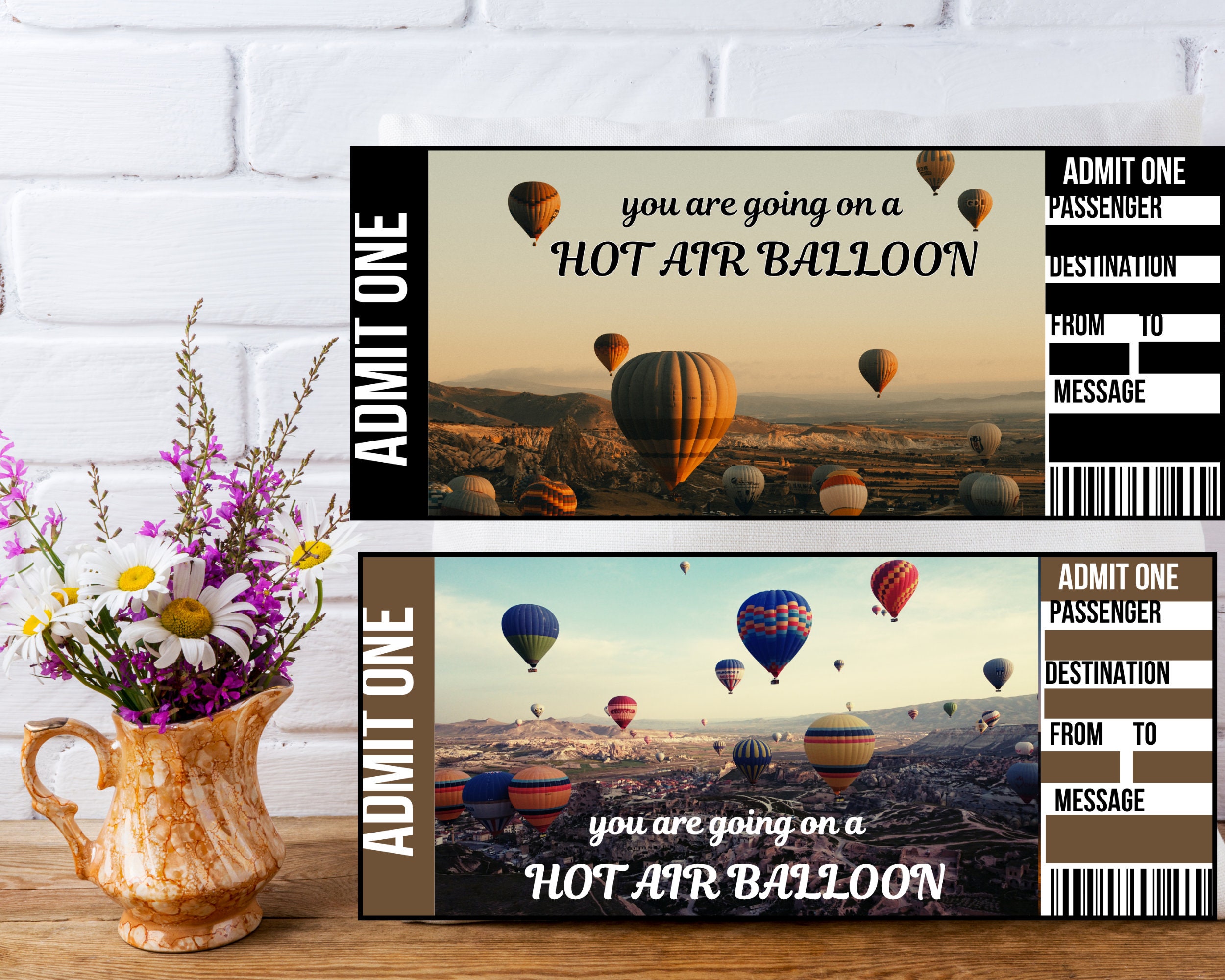 Hot Air Balloon Ride Surprise Reveal Ticket, Gift Voucher, Editable ...