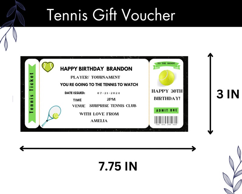 Surprise Tennis Ticket Template: Birthday Gift (printable) - Etsy