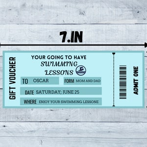 Swimming Lessons Surprise Reveal Ticket Template, Gift Voucher, Swim ...