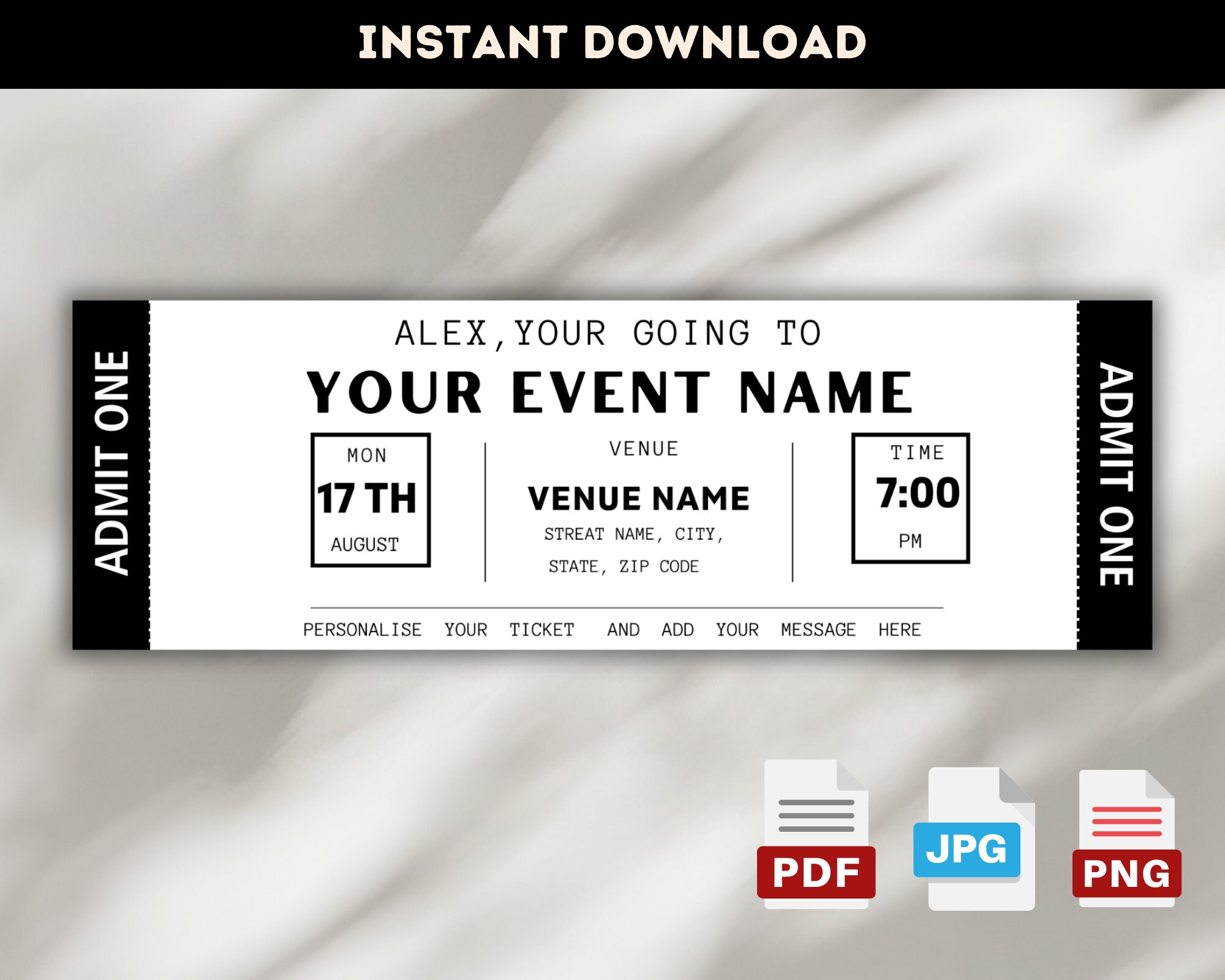 Editable Event Ticket Template: Printable Birthday Invitation (instant ...