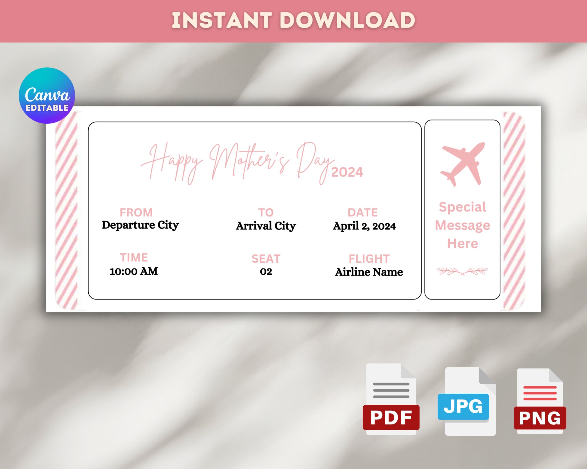 Printable Mother's Day Ticket Template, Surprise Trip Reveal Ticket ...