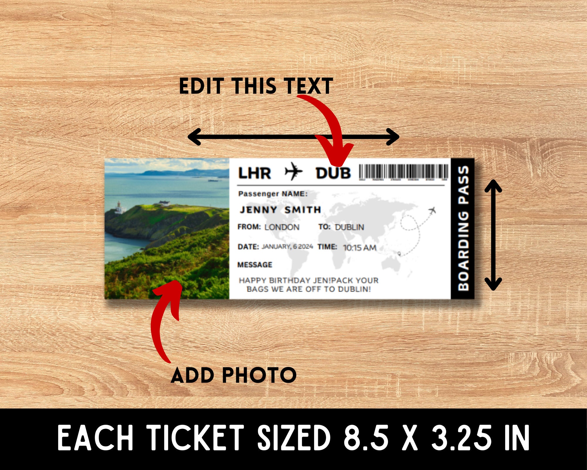 Editable Dublin Boarding Pass Template: Ireland Trip Surprise (PDF) - Etsy