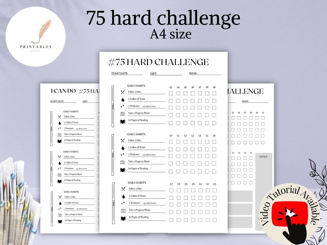 75 Hard Canva, 75 Hard Challenge Printable, A4 75 Hard Challenge Bundle ...