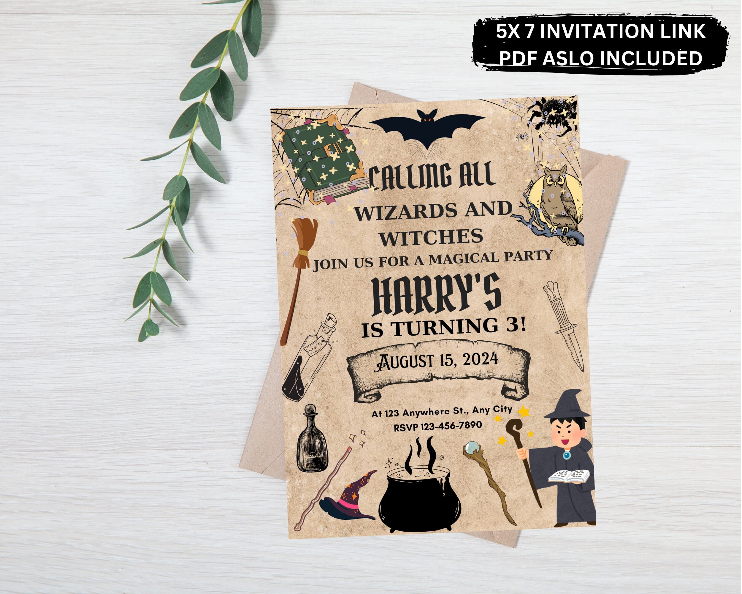 Wizard Birthday Invitation, Wizard Party Invite, Witches Invitation ...