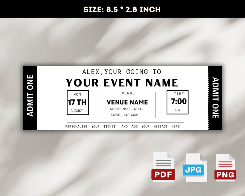 Editable Event Ticket Template: Printable Birthday Invitation (instant ...