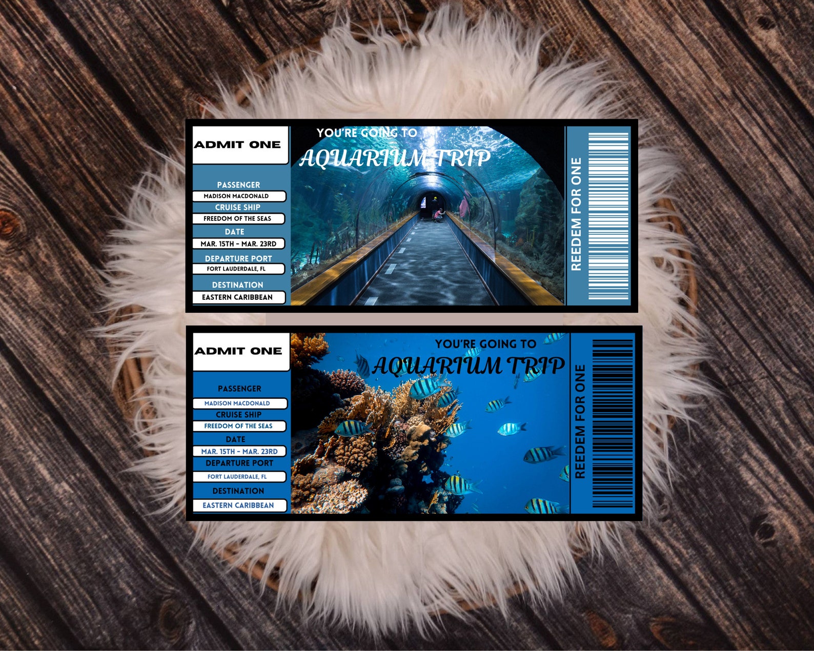 Aquarium Surprise Ticket Template, Editable Aquarium Gift Tickets, Fake ...