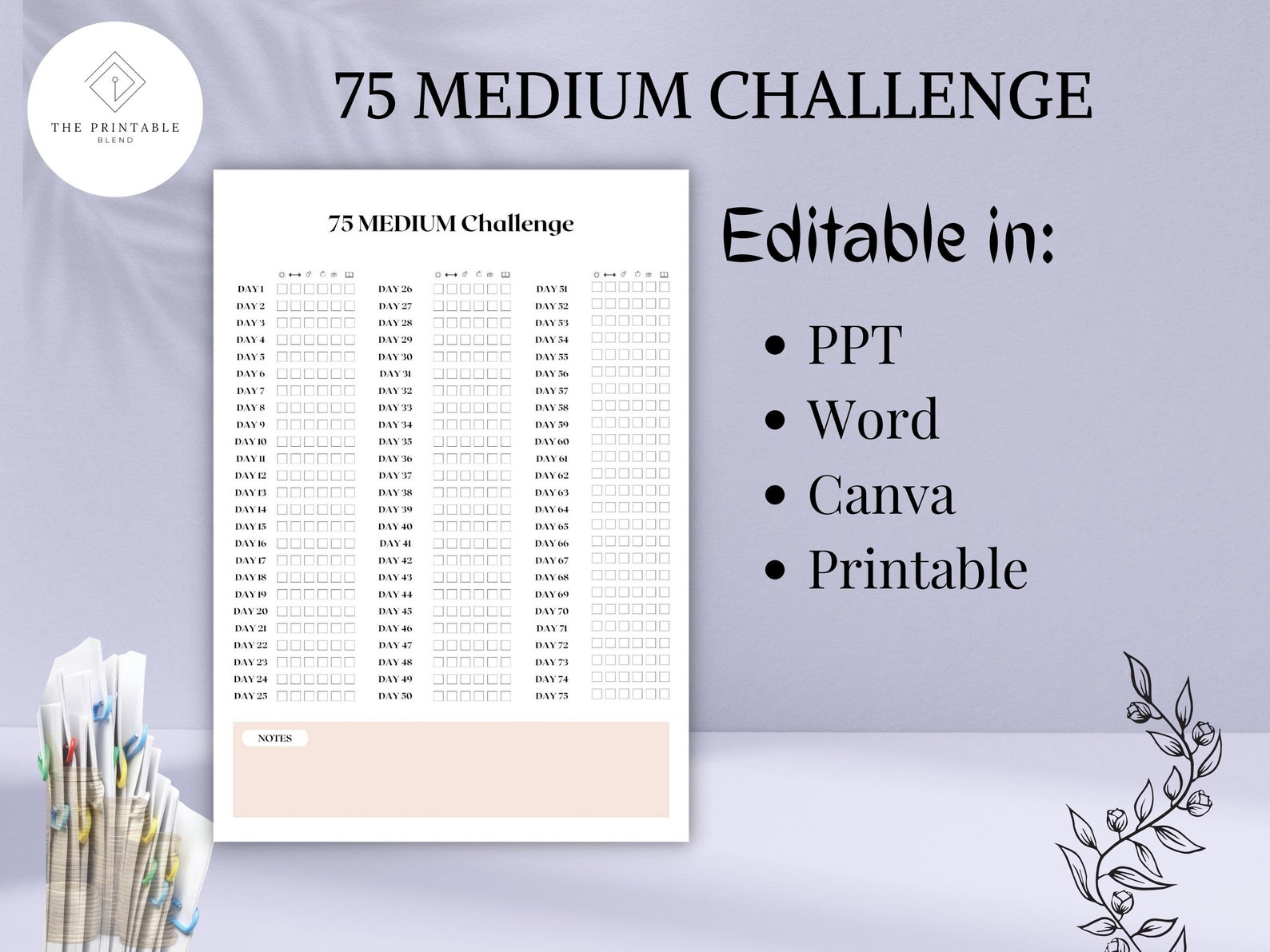 75 Medium Challenge, 75 Medium Printable, 75 Medium Challenge Editable ...