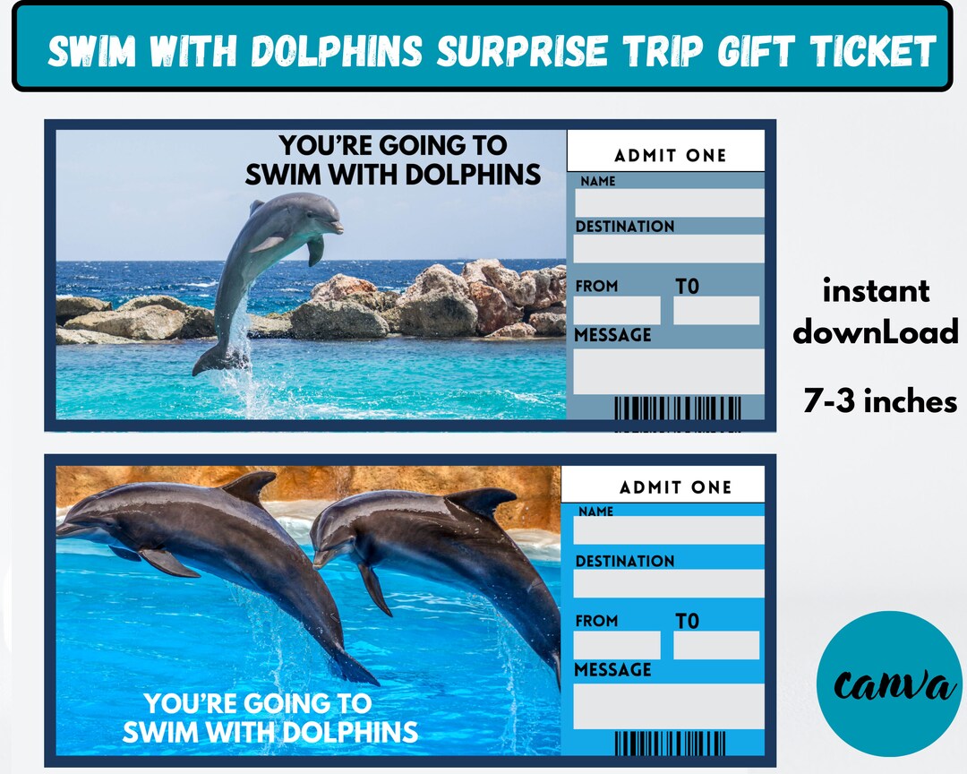 Swim With Dolphins Surprise Trip Ticket: Printable Gift Coupon (digital ...