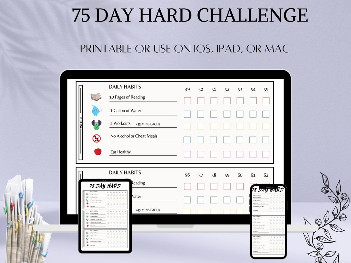 75 Hard Canva, 75 Hard Challenge Printable, A4 75 Hard Challenge Bundle ...