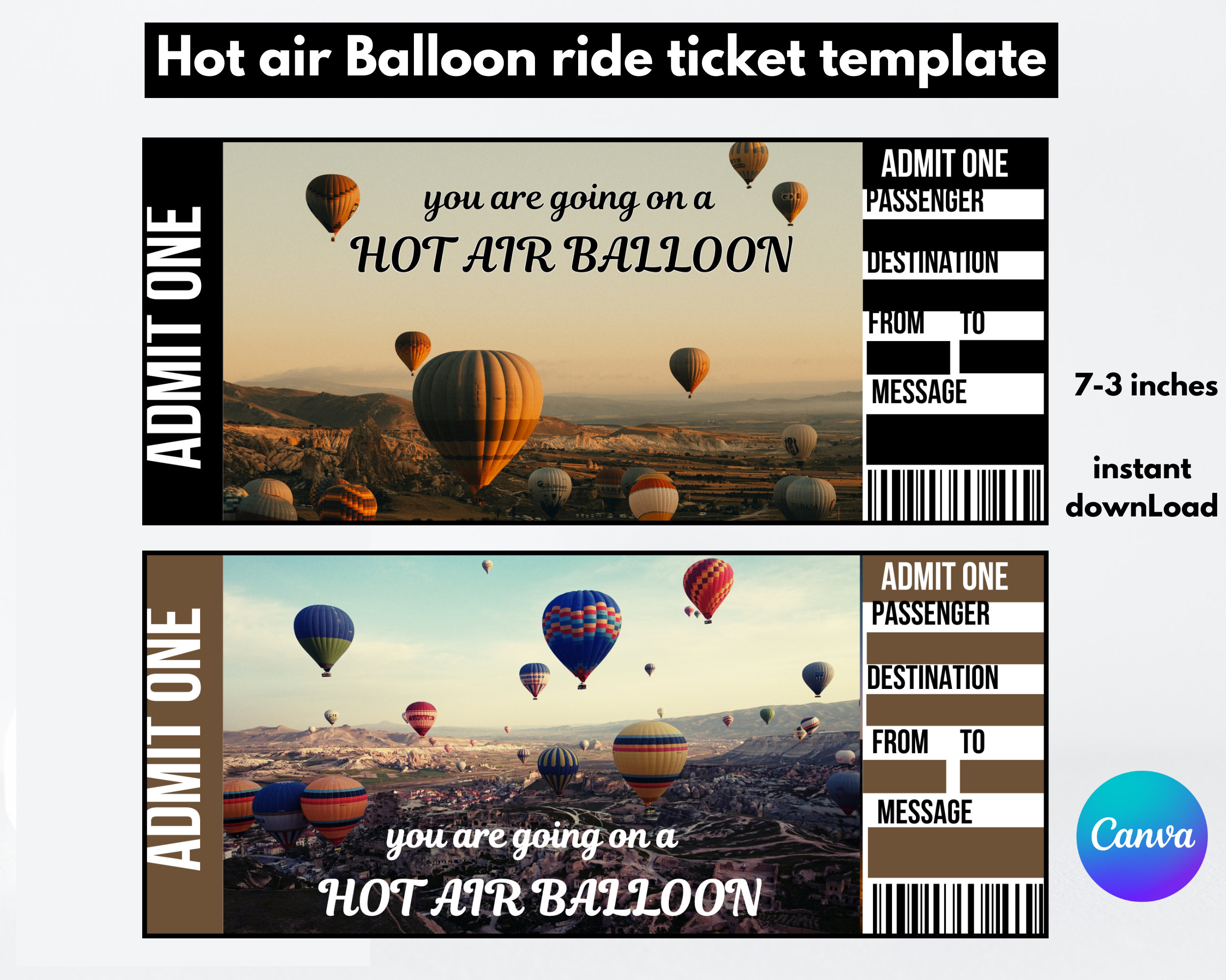 Hot Air Balloon Ride Surprise Reveal Ticket, Gift Voucher, Editable ...