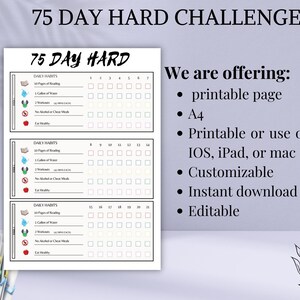 75 Hard Canva, 75 Hard Challenge Printable, A4 75 Hard Challenge Bundle ...