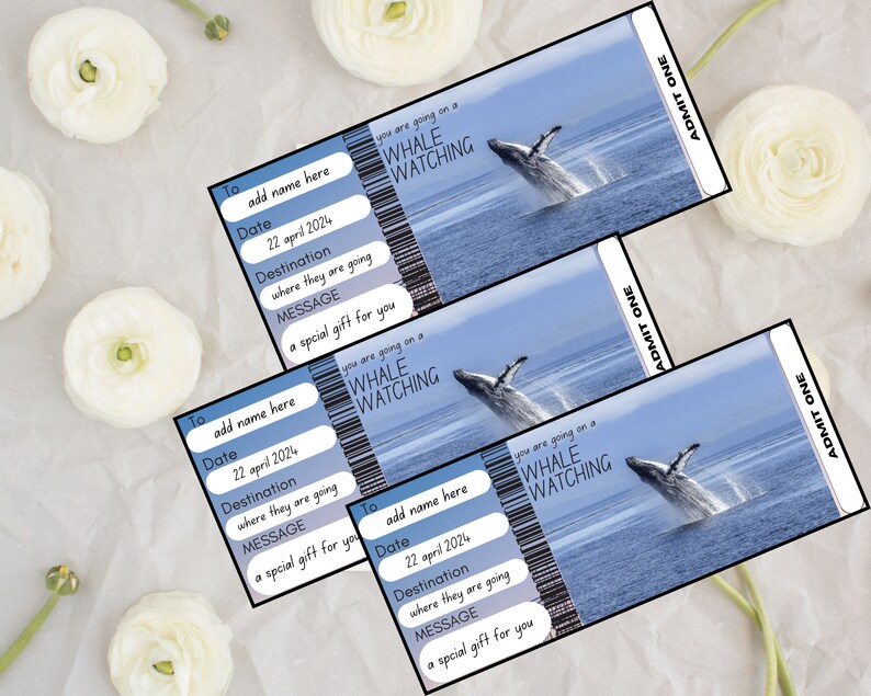Whale Watching Reveal Ticket Template: Surprise Trip (editable Template ...