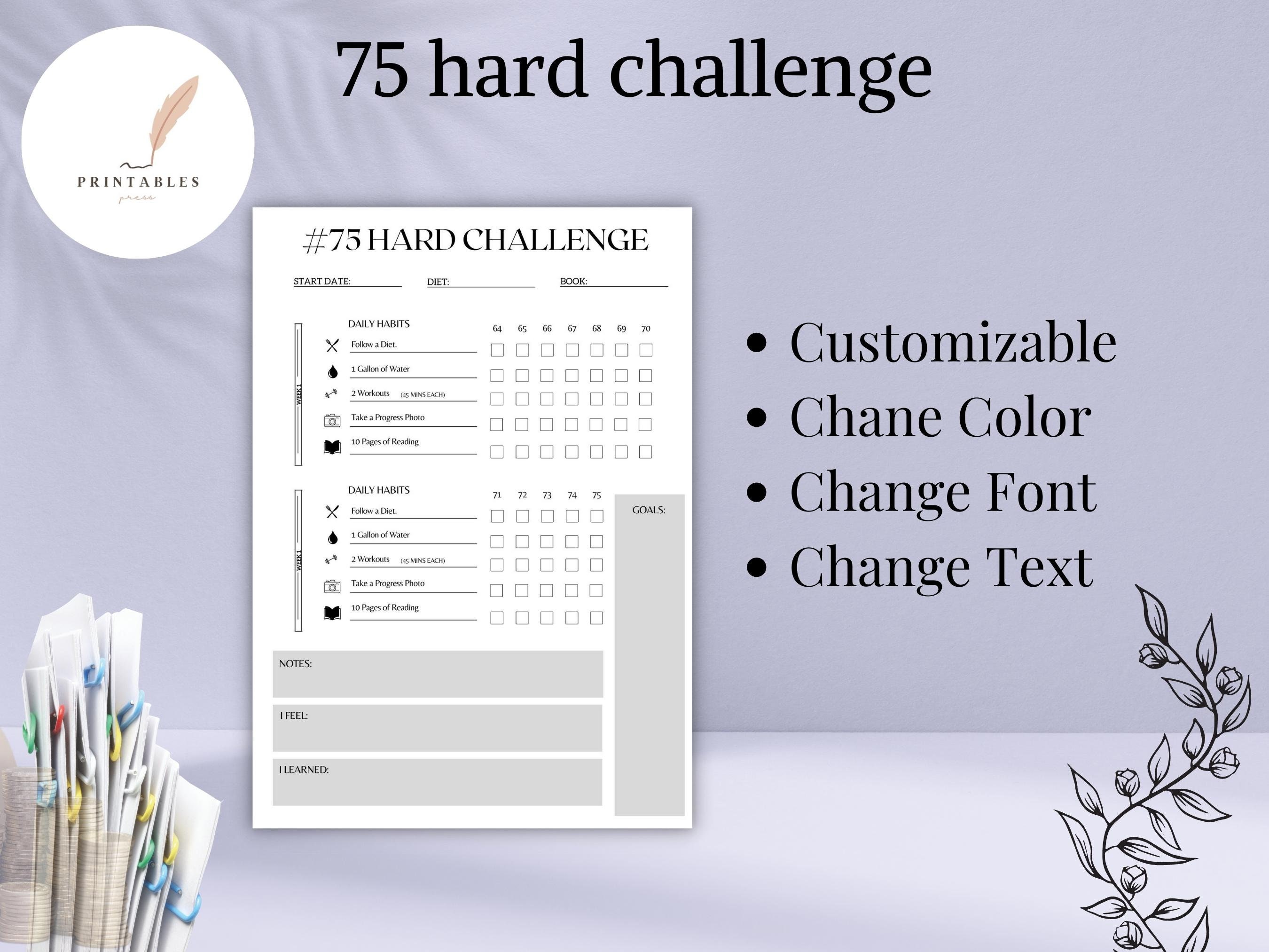 75 Hard Canva, 75 Hard Challenge Printable, A4 75 Hard Challenge Bundle ...