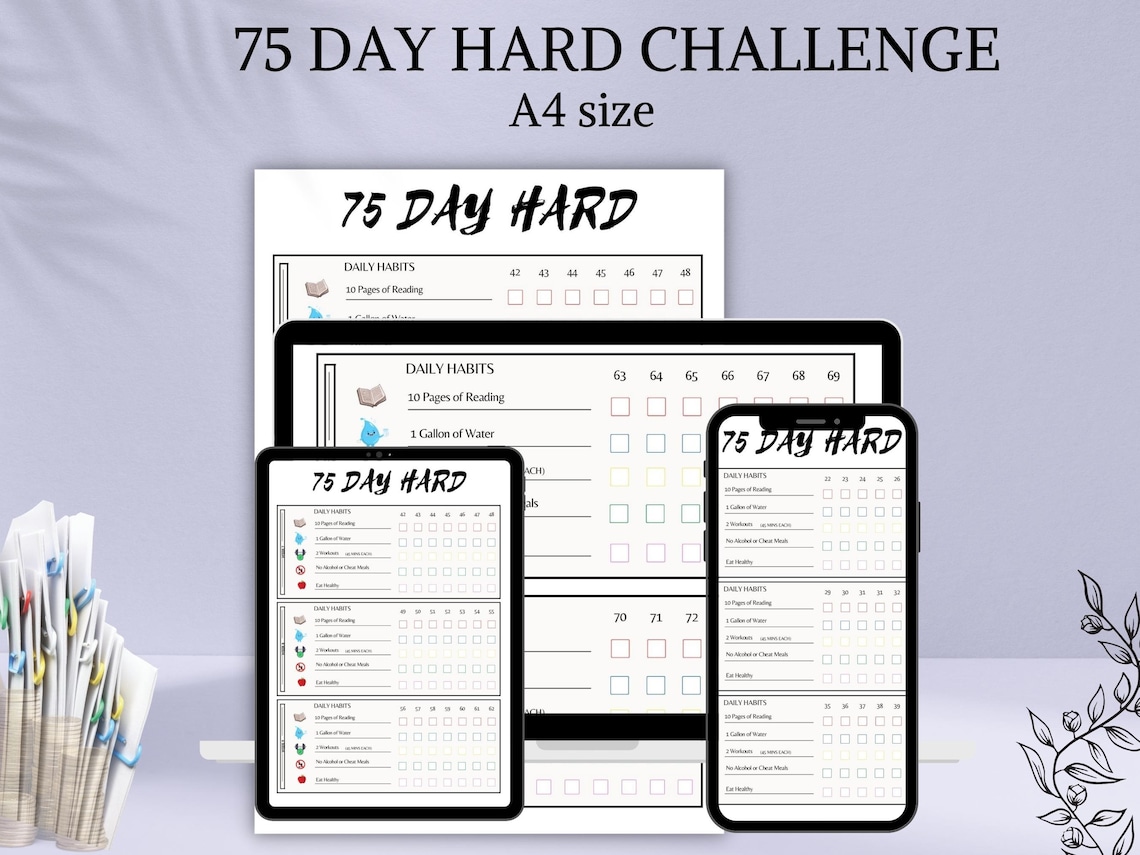 75 Hard Canva, 75 Hard Challenge Printable, A4 75 Hard Challenge Bundle ...