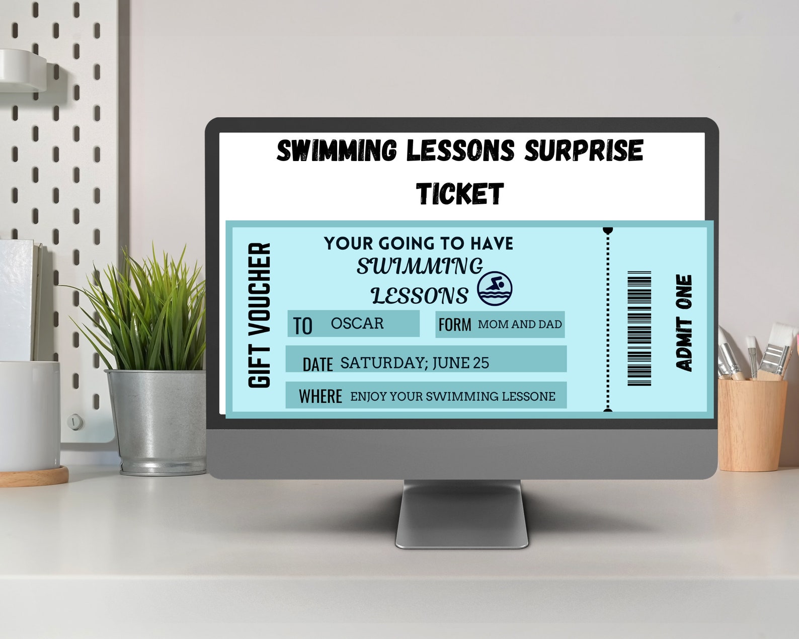 Swimming Lessons Surprise Reveal Ticket Template, Gift Voucher, Swim ...