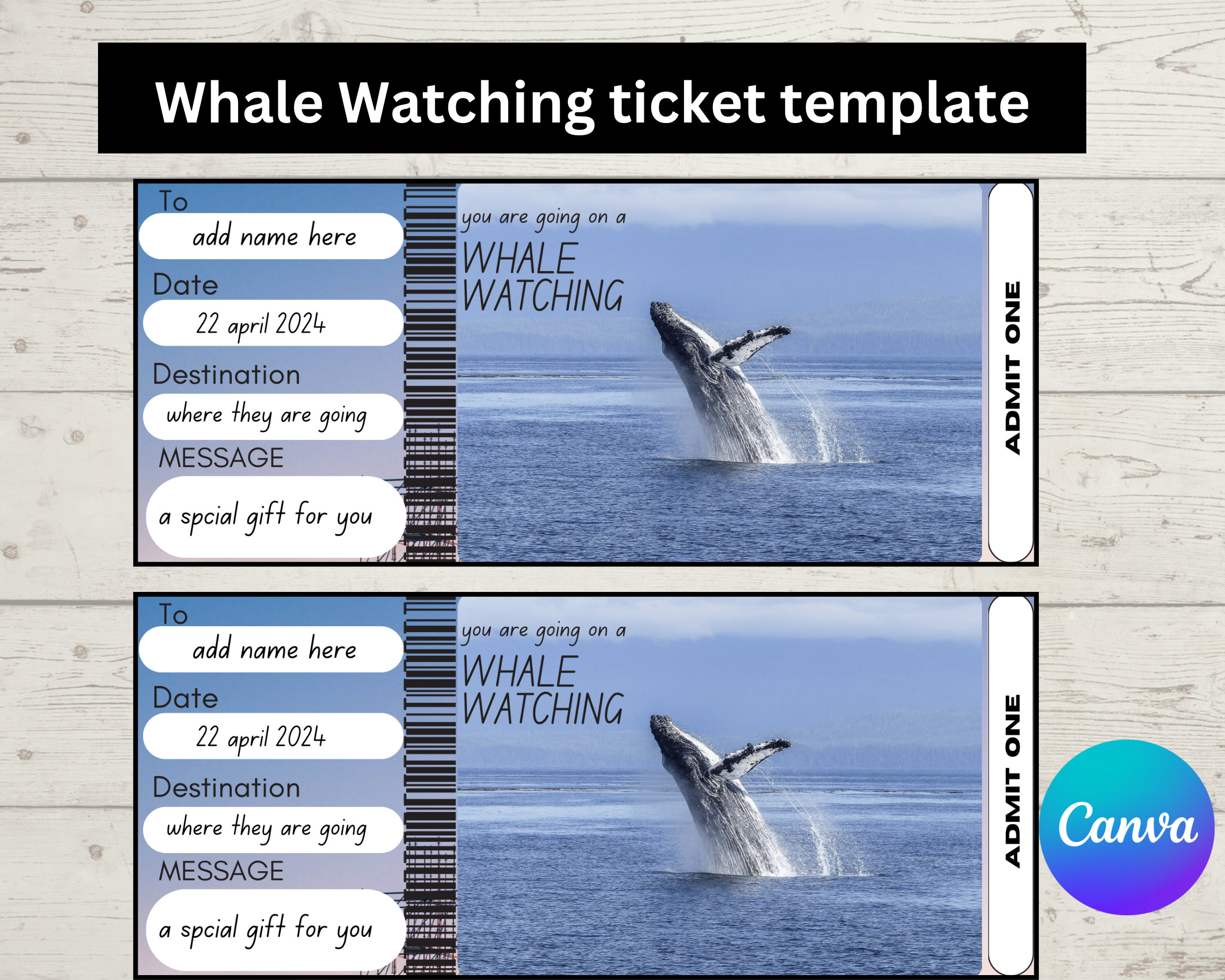 Whale Watching Reveal Ticket Template: Surprise Trip (editable Template) - Etsy