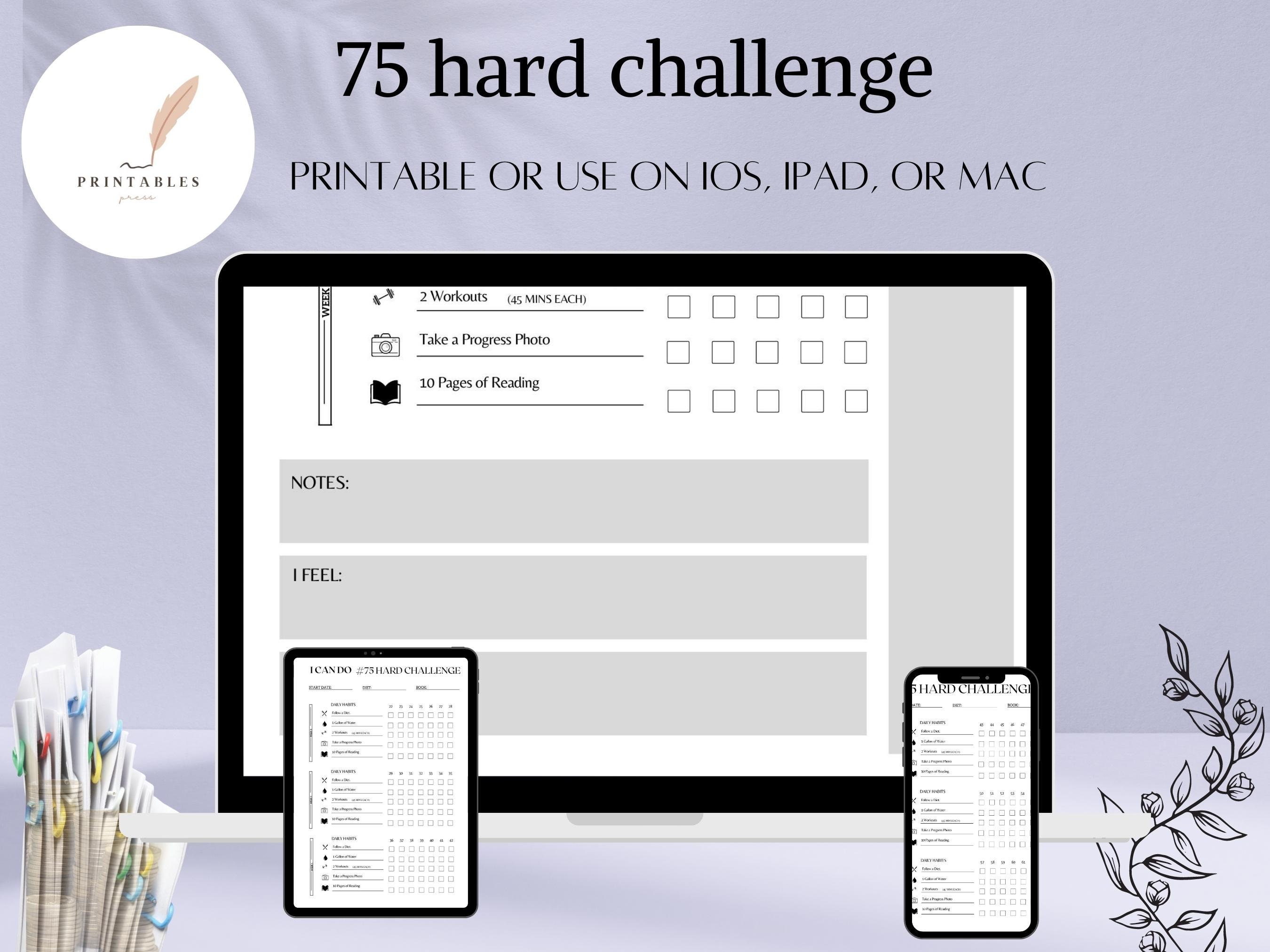 75 Hard Canva, 75 Hard Challenge Printable, A4 75 Hard Challenge Bundle ...