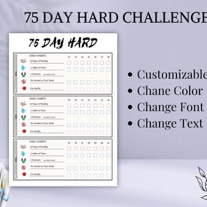 75 Hard Canva, 75 Hard Challenge Printable, A4 75 Hard Challenge Bundle ...