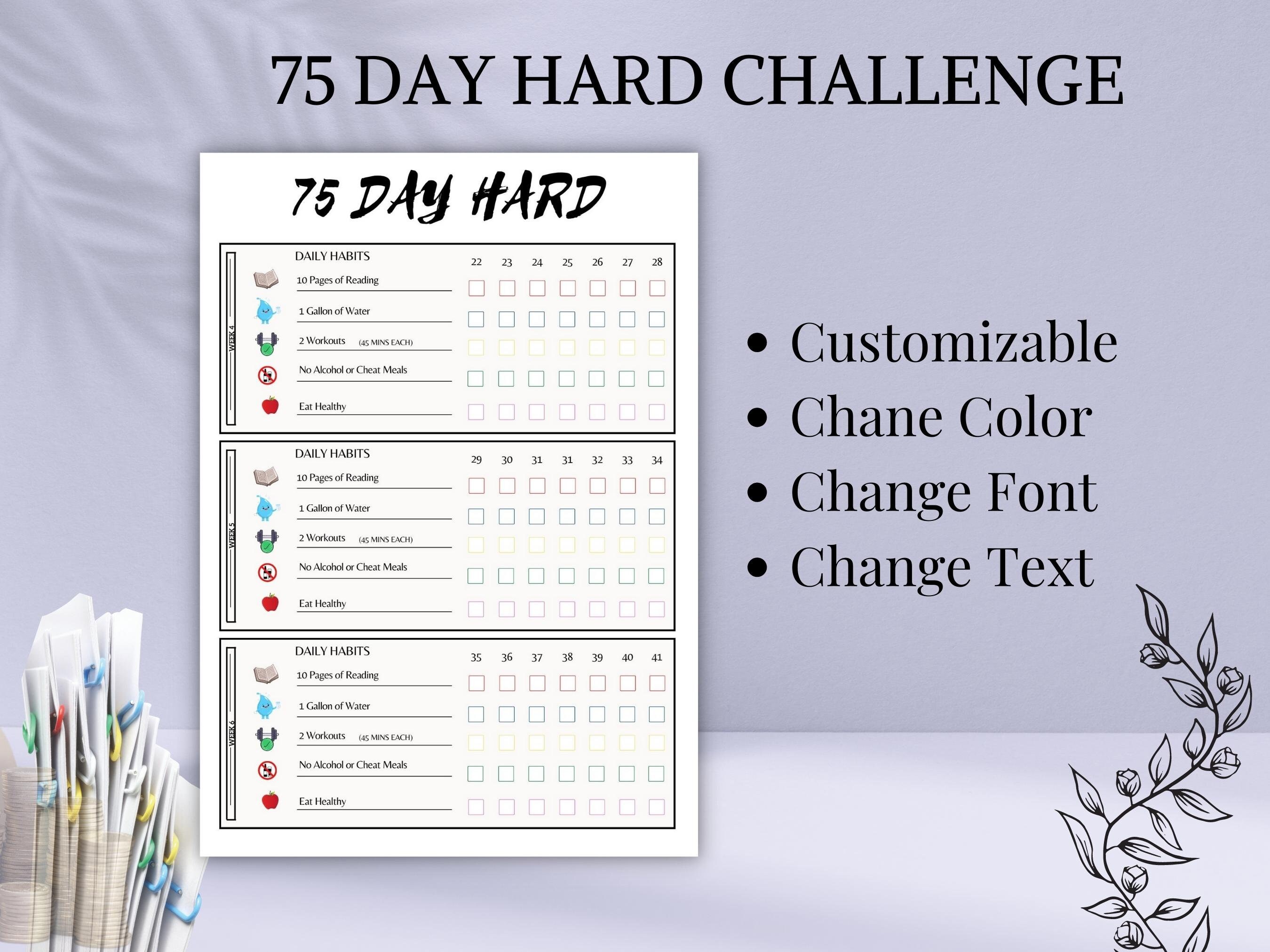 75 Hard Canva, 75 Hard Challenge Printable, A4 75 Hard Challenge Bundle ...