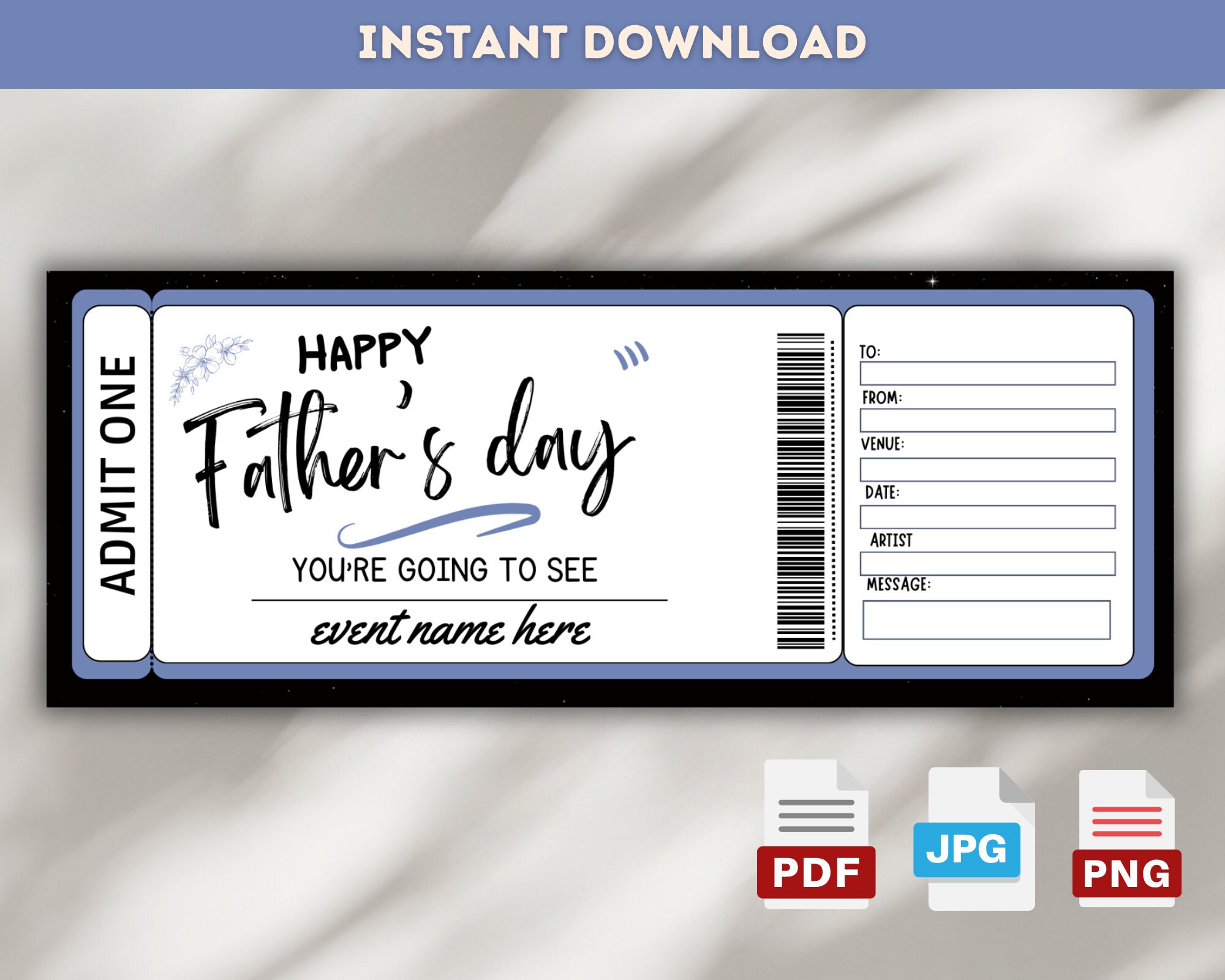 Printable Father's Day Surprise Ticket: Editable Gift (instant Download ...