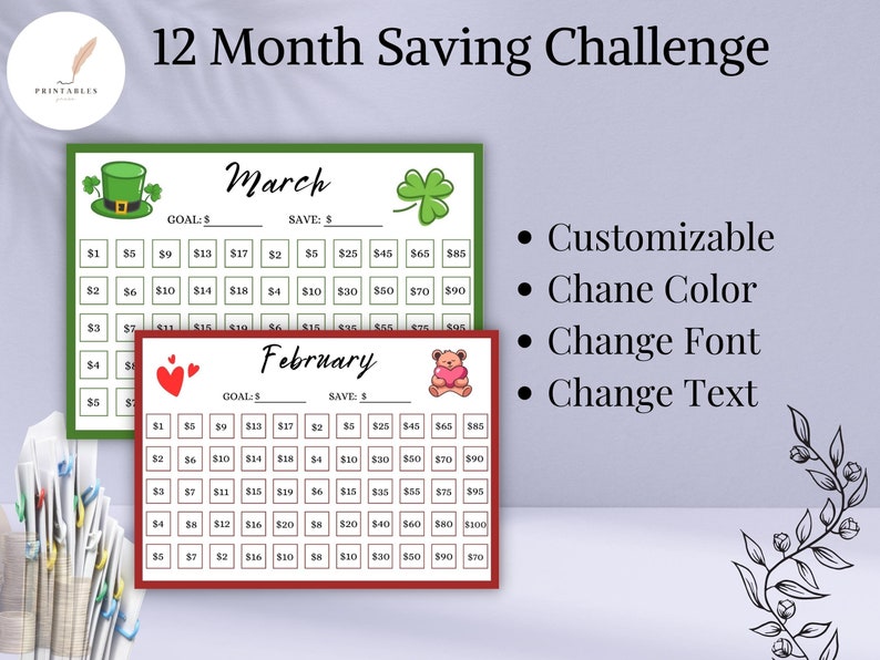 12 Month Savings Challenge Printable: A6 Planner Bundle (digital ...