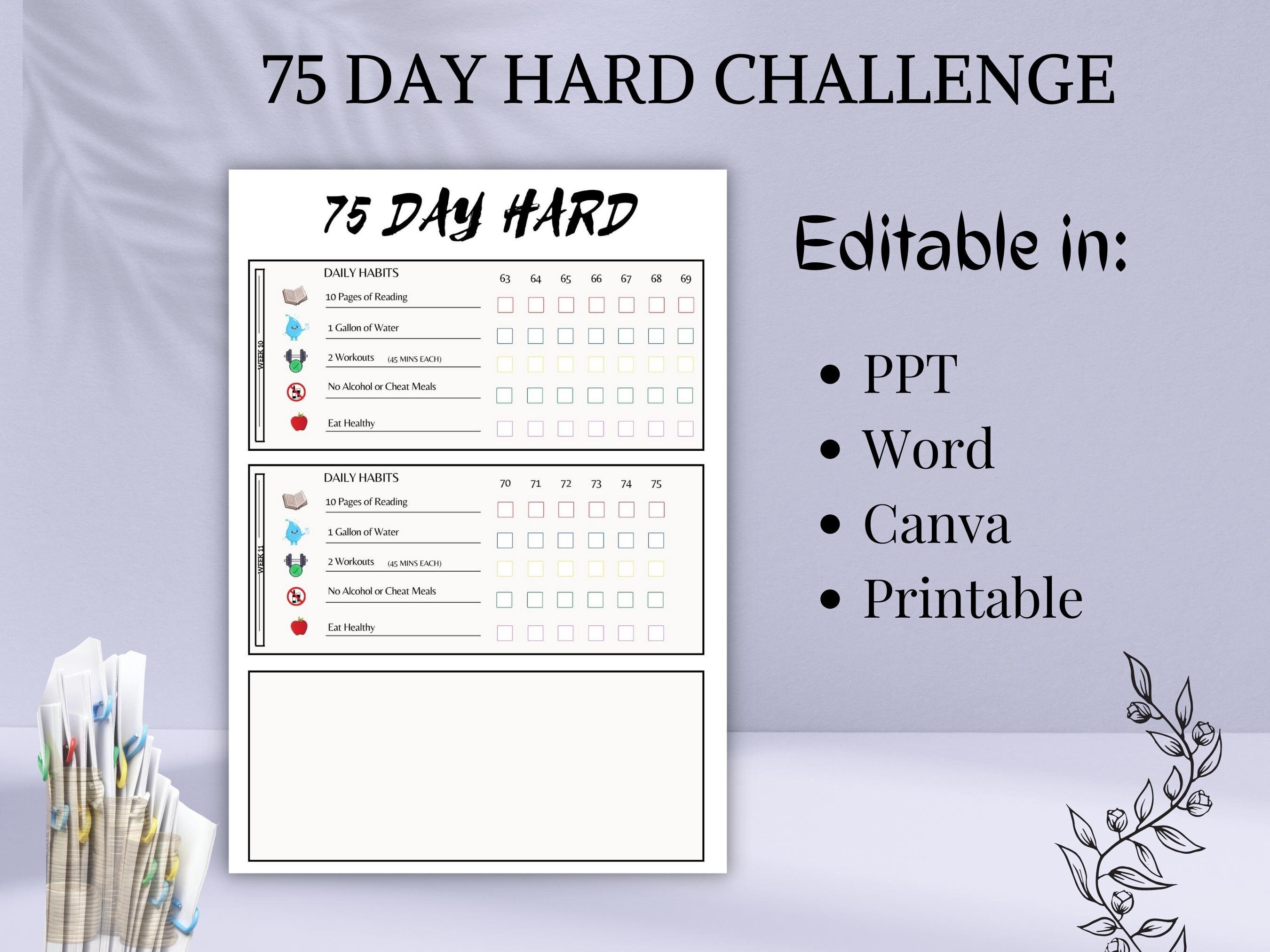 75 Hard Canva, 75 Hard Challenge Printable, A4 75 Hard Challenge Bundle ...