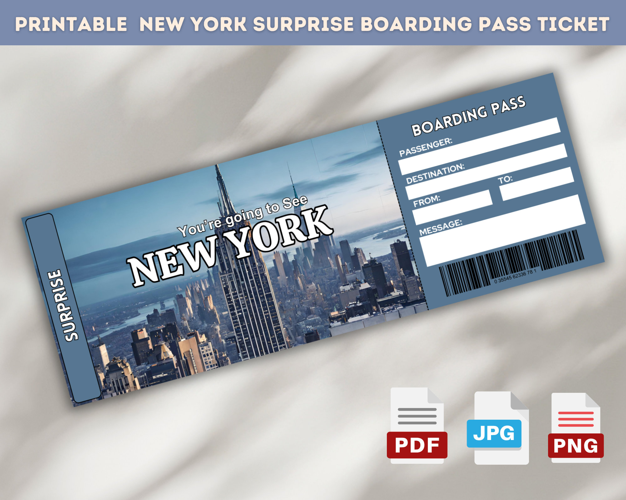 Printable Boarding Pass New York, Surprise Trip to New York, Surprise Boarding Pass Template ...