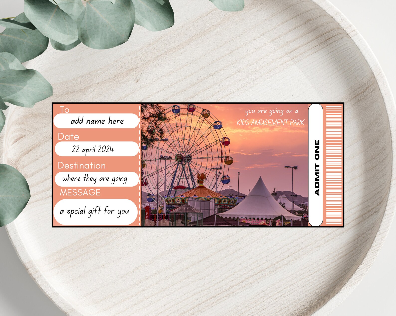 Kids Amusement Park Ticket Template: Editable Surprise Trip Reveal ...