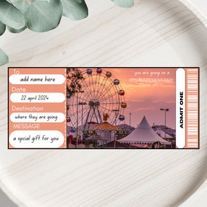 Kids Amusement Park Ticket Template: Editable Surprise Trip Reveal ...