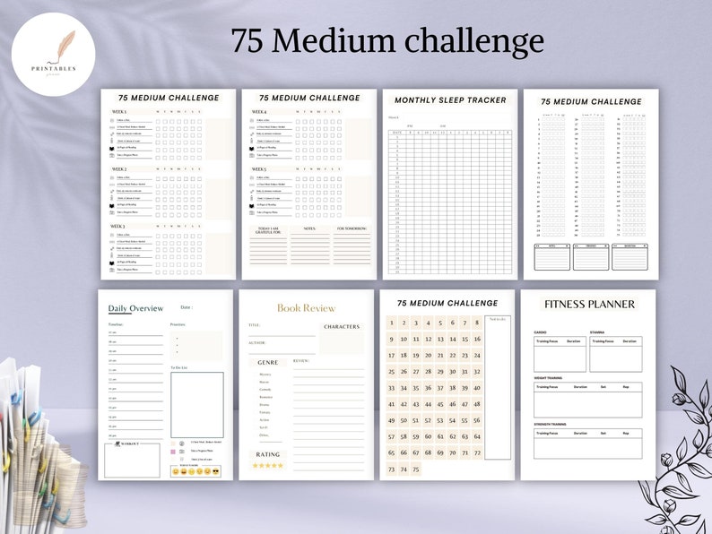 75 Medium Challenge, 75 Medium Printable, 75 Medium Challenge Editable ...