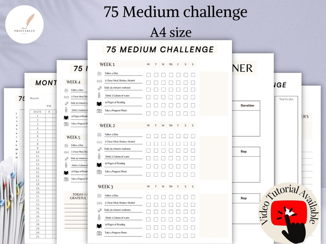75 Medium Challenge, 75 Medium Printable, 75 Medium Challenge Editable ...