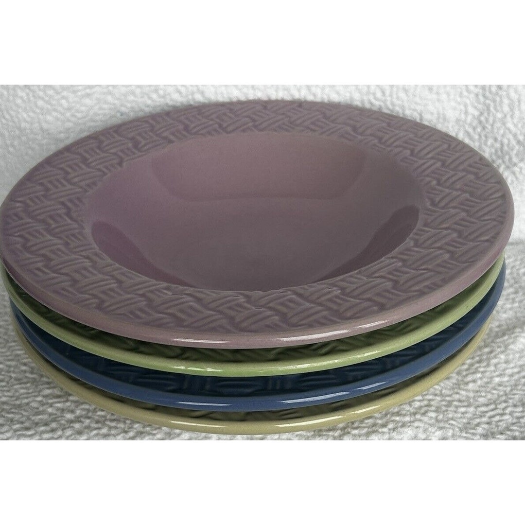 Royal Norfolk 4 Basket Weave 8" Soup/cereal Bowls Pink, Green, Blue ...
