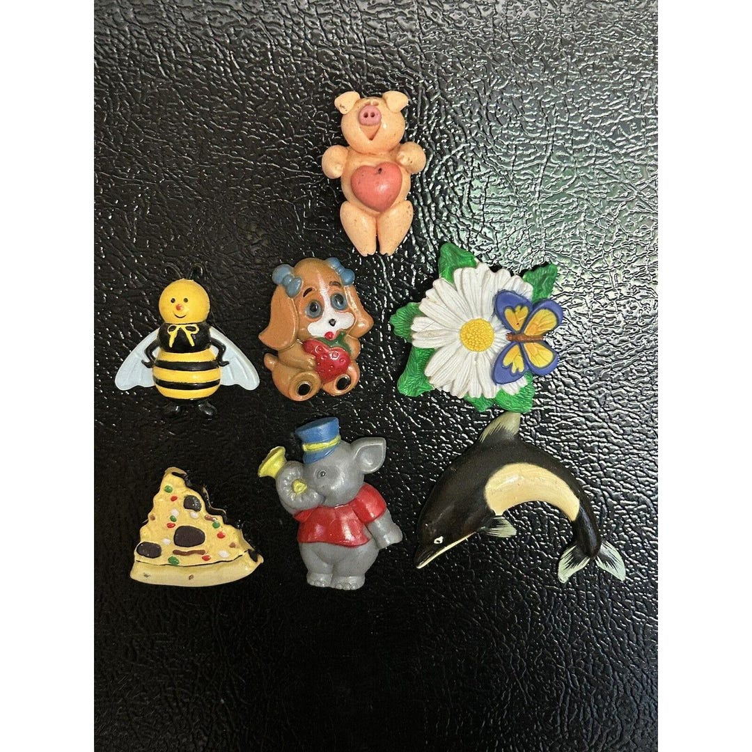 Refrigerator Magnets Set of Seven Mixed Animals Pig Flower With ...