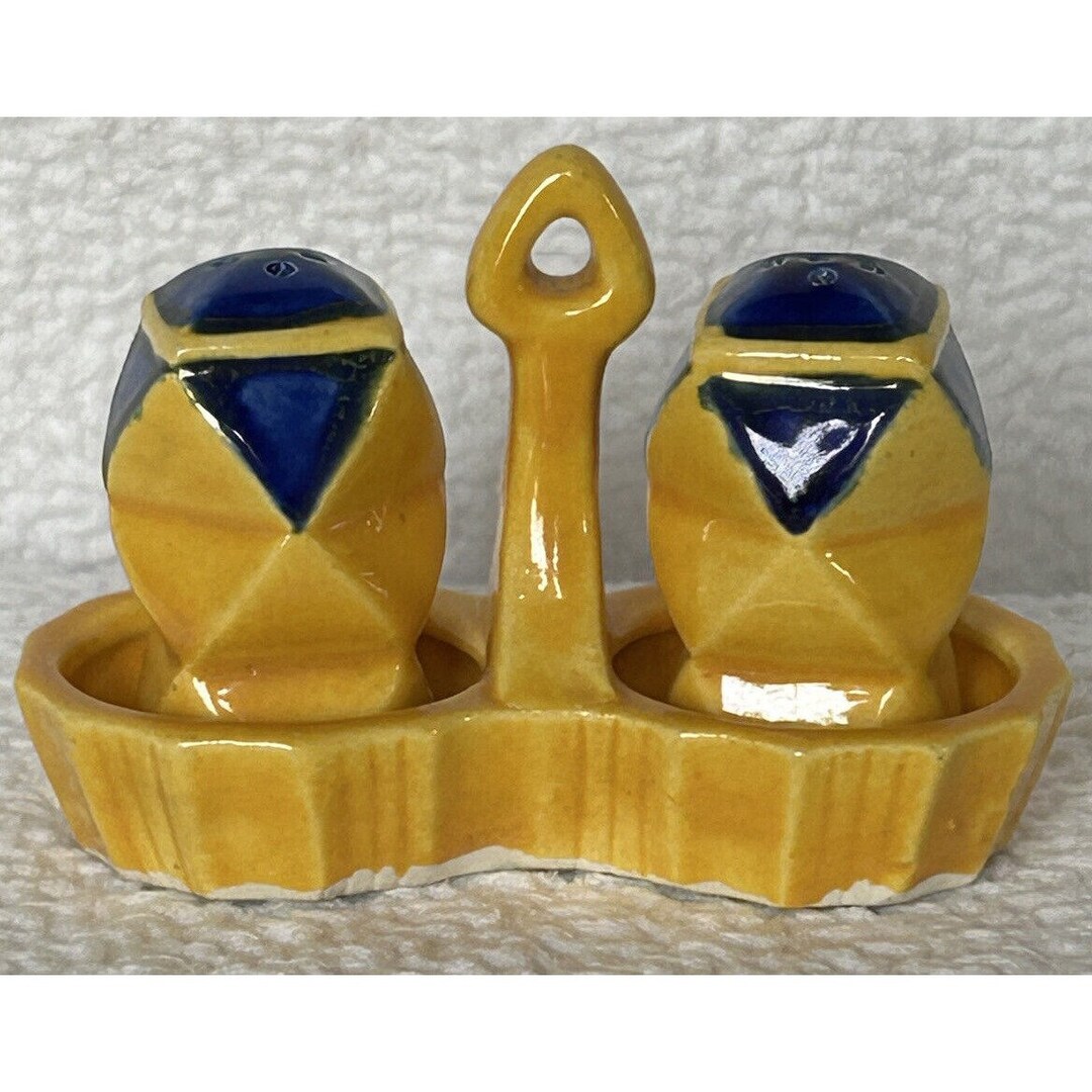 Vintage Cobalt Blue and Gold Diamond Faceted Salt & Pepper Shakers in A ...